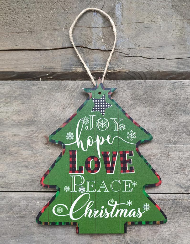 Kontur Schild Weihnachten “Tannenbaum Hope Love Peace” – Hilltop ...
